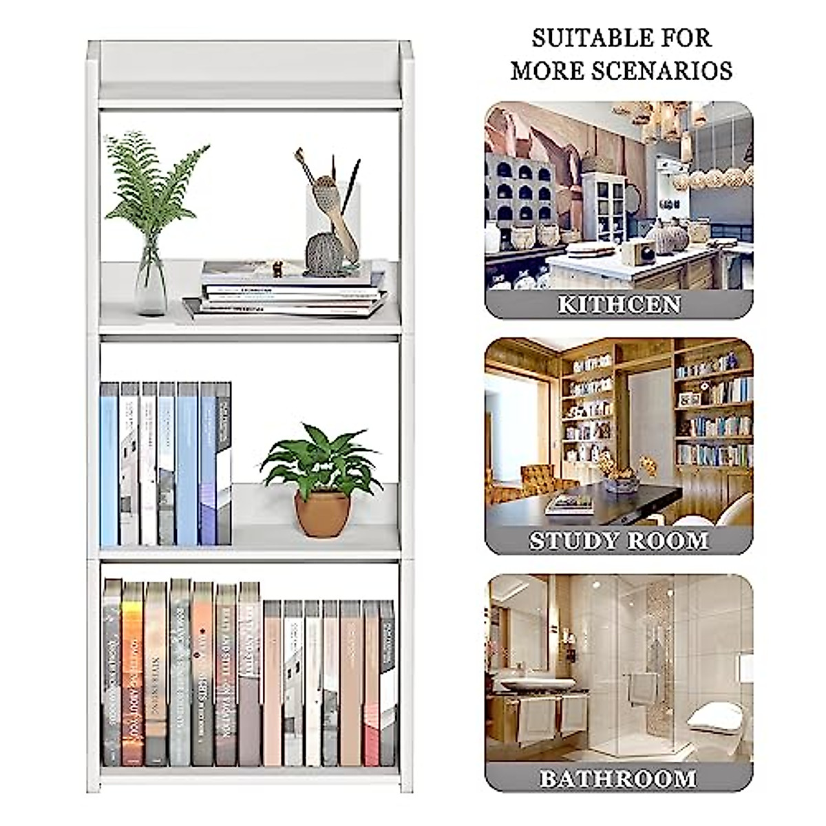 HAYOFAMY 4 Tier Bookshelf, Bookcase for Small Spaces, White Book Display Shelves, Kids Open Shelf Rack Storage Organizer for Living Room, Office, Bedroom, Kids Room and Bathroom