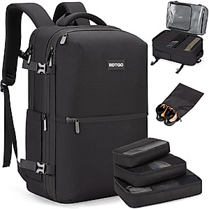 RDTGO Men's 17 Inch Laptop Backpack, Black, 4 Packing Cubes, Expandable, Flight Approved