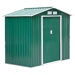Outsunny 7' x 4' Outdoor Storage Shed, Garden Tool House with Foundation, 4 Vents and 2 Easy Sliding Doors for Backyard, Patio, Garage, Lawn, Green