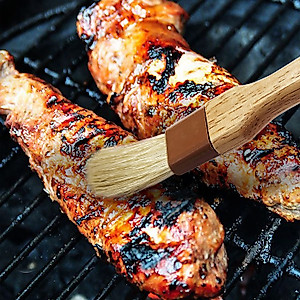 4 Pieces Pastry Brushes, Kitchen Basting Oil Brush with Natural Boar Bristle and Beech Wooden Handles Barbecue Oil Brush for Grill BBQ Sauce Baster Baking Cooking Marinade Brushes(1Inch & 1.5Inch)