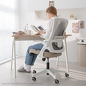 NEO CHAIR High Back Mesh Chair Adjustable Height and Ergonomic Design Home Office Computer Desk Chair Executive Lumbar Support Padded Flip-up Armrest Swivel Chair (Beige)