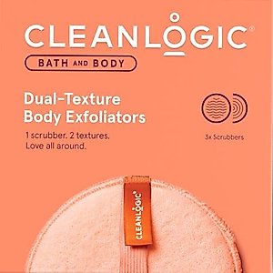 Cleanlogic Bath and Body Exfoliating Body Scrubber, Dual-Texture Round Exfoliator Tool for Smooth, Clean Skin, Daily Skincare Routine, 3 Count Value Pack