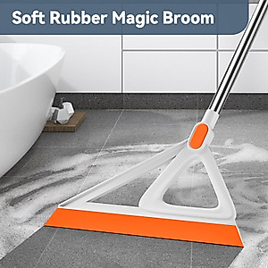 Multifunction Magic Broom, Squeegee Broom for Floor, Rubber Broom, Silicone Broom for Floor Cleaning, Magic Broom Sweeper for Living Room, Kitchen, Bathroom-Easy Dry The Glass (Orange, 54 INCH)