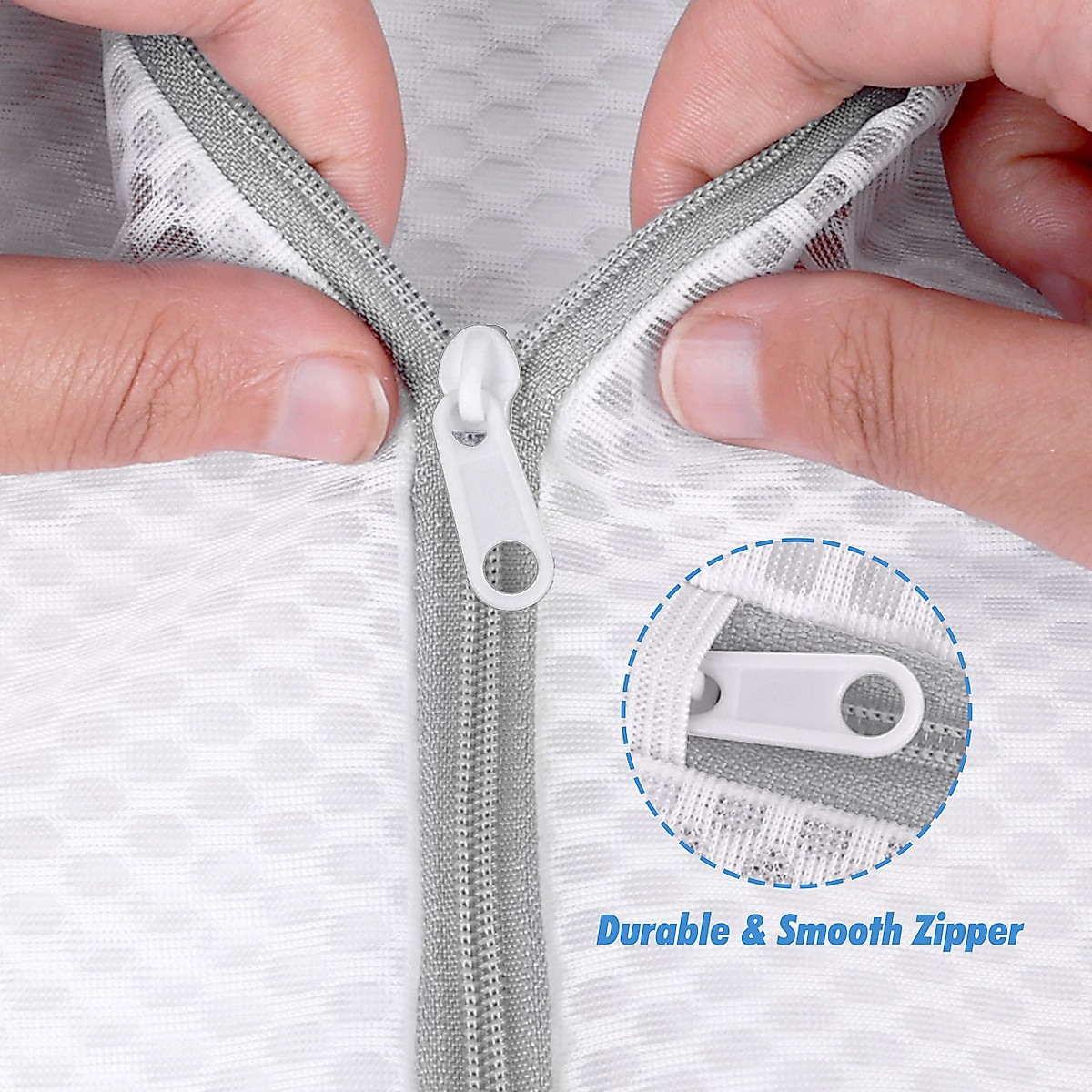 Meuvo Mesh Laundry Bags for Delicates - Durable Lingerie Bags for Washing Delicates with Elastic Zipper Protector, Delicates Bag for Washing Machine and Dryer, White, 1 Large, 1 Medium, 1 Small