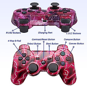 Powerextra Pro PS-3 Wireless Controller for Play-Station 3 with High Performance Upgraded Joystick Rechargeable Battery Double Shock for PS-3（Lightning + Galaxy）