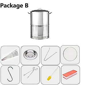 WANGF Charcoal BBQ Hanging Stove Charcoal Braised Grill Barrel Large Capacity Barbecue 201 Stainless Steel Split Oven 360° All Round Roasting Oil Charcoal Separation 60 * 53 * 40cm