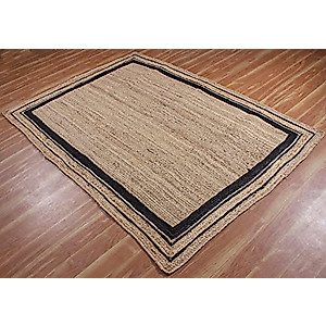 Casavani Indian Hand Braided Rag Rug Geometric Beige & Black Jute Area Rug Hallway Enterway Rugs For Farmhouse,Bedroom,Dining Room & Kitchen 4x6 6x8 4x10 Feet Runner
