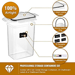 BINLAN Food Storage Containers - [7 Piece] Airtight Food Storage Containers - Large Kitchen Pantry Storage Container Set - Dispenser Keepers with 20 Labels & Pen - Black