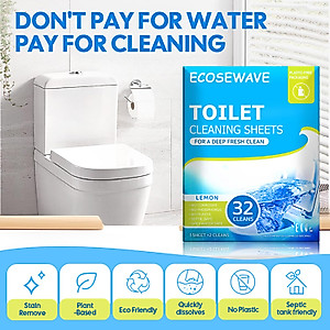 ecosewave Toilet Bowl Cleaner Sheets,32 Cleans, Lemon,Plastic-Free Packaging,Eco-Friendly, Toilet Bowl Cleaner Strips Great For Apartments, Dorms,Vanlife