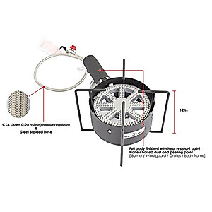 COOKAMP High Pressure Banjo 1-Burner Outdoor Propane Gas Cooker with 0-20 PSI Adjustable Regulator and Steel Braided Hose [ 2018 New Model ] SA1350