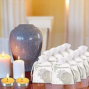 Coume 50 Set Funeral Favors Memorial Tealight Candles Unscented White Candles Funeral Gift Candles with Condolence Bereavement Cards and Organza Bags for Guest Furneral Party (Artsy)