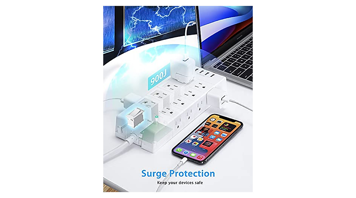 Surge Protector Power Strip with 16 Outlets & 4 USB Ports - 10 ft Cord