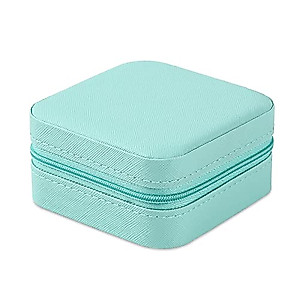 Portable Travel Mini Jewelry Box Leather Jewellery Ring Organizer Case Storage Gift Box Girls Women (blue).