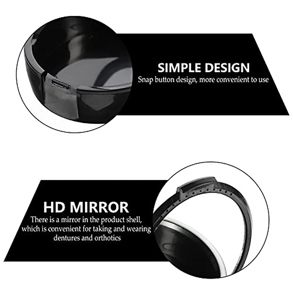 EXCEART Denture Bath Box Cup Box Holder Storage Soak Container Fake Teeth Storage Case Teeth Retainer Storage Container with Mirror for Travel Cleaning Black