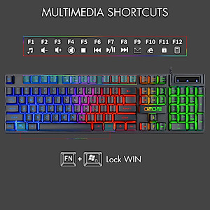 CHONCHOW Gaming Keyboard and Mouse Led USB Wired with Light Up Key 3600DPI 2 Side Button Mouse Keyboard Rainbow Backlit Mechanical Feeling Compatible with PC Mac Xbox Ps4 Ps5 with Mousepad