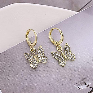 INENIMARTJ Butterfly Earrings Butterfly Dangle Earrings 14K Gold Small Crystal Butterfly Hoop Earrings for Women