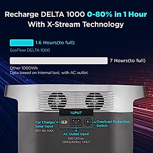 EF ECOFLOW Portable Power Station Delta 1000, 1008Wh Solar Generator with 6 x 1600W(3100W Surge) AC Outlets, Solar Battery Station Made for Emergency, Home Backup, Outdoor Camping RV/Van