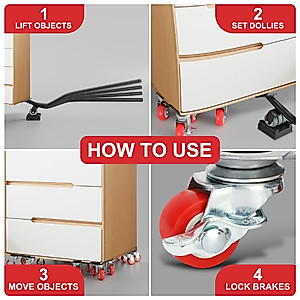 Mover Dolly with 4 Wheels, 360° Rotation Wheels Furniture Dolly, Steel Tripod Structure, 3 Wheels Have Brakes for Better Control of Movement, (Triangle-Size: 5.91 in)