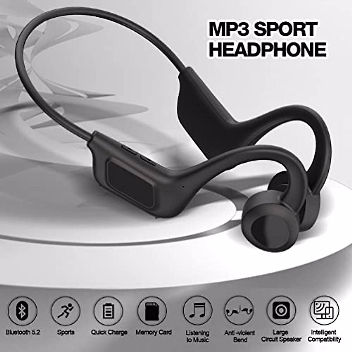 VUKU Bone Conduction Headphones, Open Ear Headphones Wireless Sports Bone Conduction Head Set with Mic, Bone Conduction Headphones Bluetooth for Hiking Cycling Workout Running