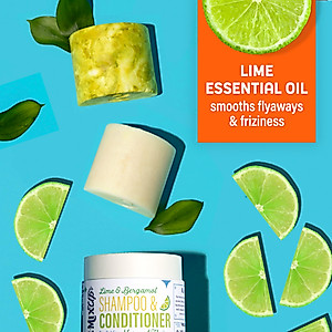 All Natural Solid Shampoo and Conditioner Bar Set - Lime & Bergamot Shampoo Bar and Conditioner Bar made with Gentle Coconut Surfactants, Argan Oil, Babassu Oil, Vegan Silk, Vitamin B5, Oat Proteins for Hair Health and Volume