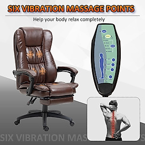 Vinsetto High Back Massage Office Chair with 6-Point Vibration, 5 Modes, Executive Chair, PU Leather Swivel Chair with Reclining Back, and Retractable Footrest, Black