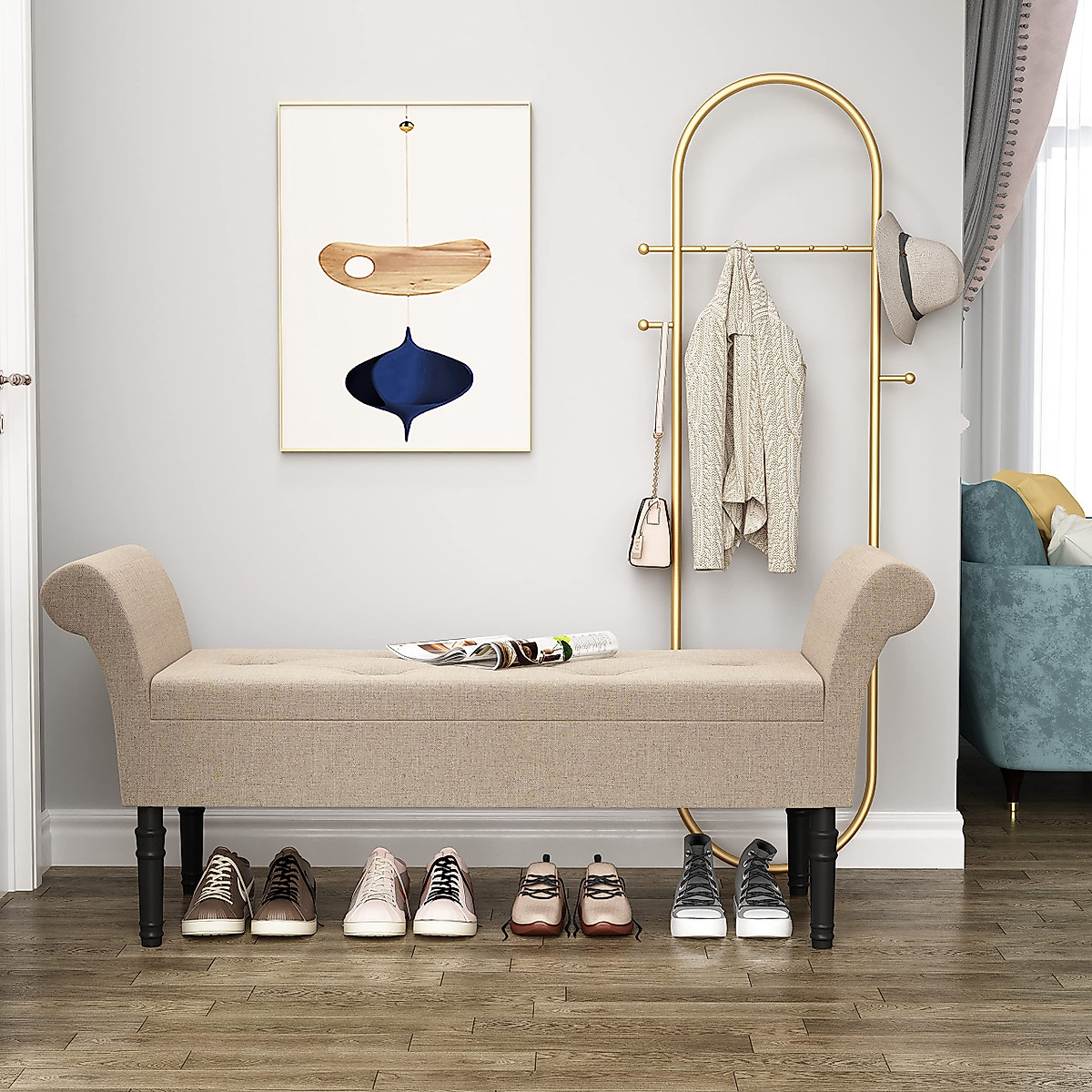 Changjie Furniture Modern PU Leather Storage Bench Tufted Bed Bench Entryway Bench with Storage for Living Room Bedroom (Tan)