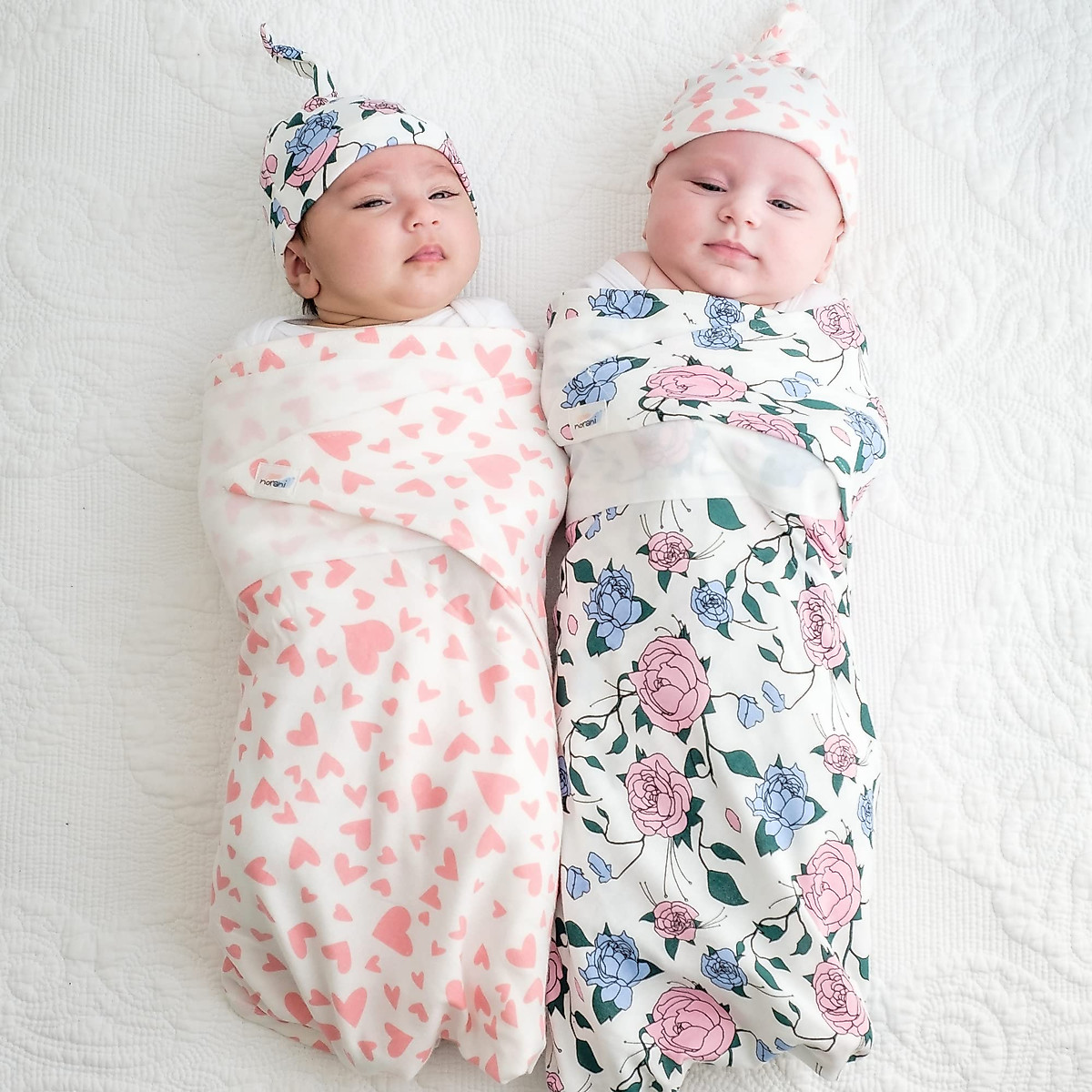 Norani Baby Snugababe Swaddle | Organic Cotton | Patented Newborn Baby Swaddle Blanket with Arm Inserts and Fastener | Pink Hearts