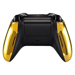 eXtremeRate Chrome Gold Top Shell Front Housing Faceplate Replacement Parts with Side Rails Panel for Xbox One X & One S Controller (Model 1708)