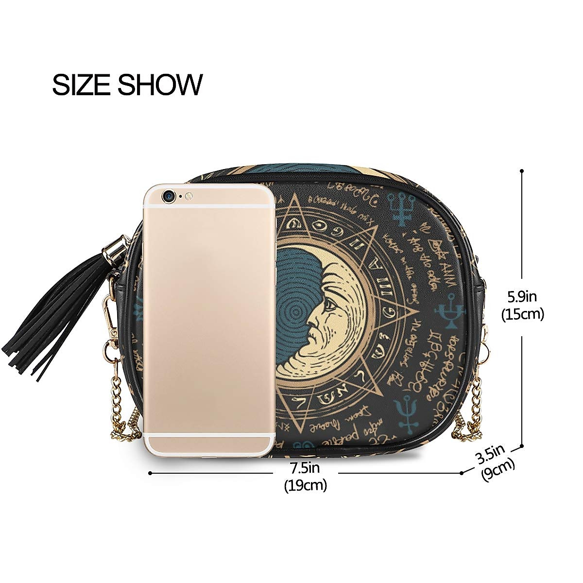 ALAZA PU Leather Small Crossbody Bag Purse Wallet Moon In An Octagonal Star With Magical Inscriptions And Symbols Vintage Cell Phone Bags with Adjustable Chain Strap & Multi Pocket