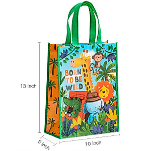 Loveinside Medium Recycled Gifts Bags with Handles, Kids Reusable Birthday Party Gift Bag, Shopping Bag - 10" x 5" x 13", 1 Pcs - Animal