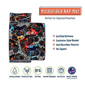 Truck Toddler Nap Mat Lightweight Kids Sleeping Bag Blanket Great for Boys or Girls Napping at Daycare, Preschool, Kindergarten