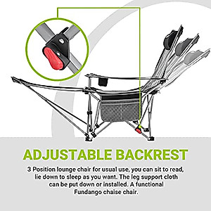 FUNDANGO Reclining Camping Chair 3-Position Adjustable Folding Lounge Chairs with Footrest for Adult Support Up to 300lbs, Suit for Lawn,Office,Backyard,Camping,Concert,Garden(Black/MediumGrey)