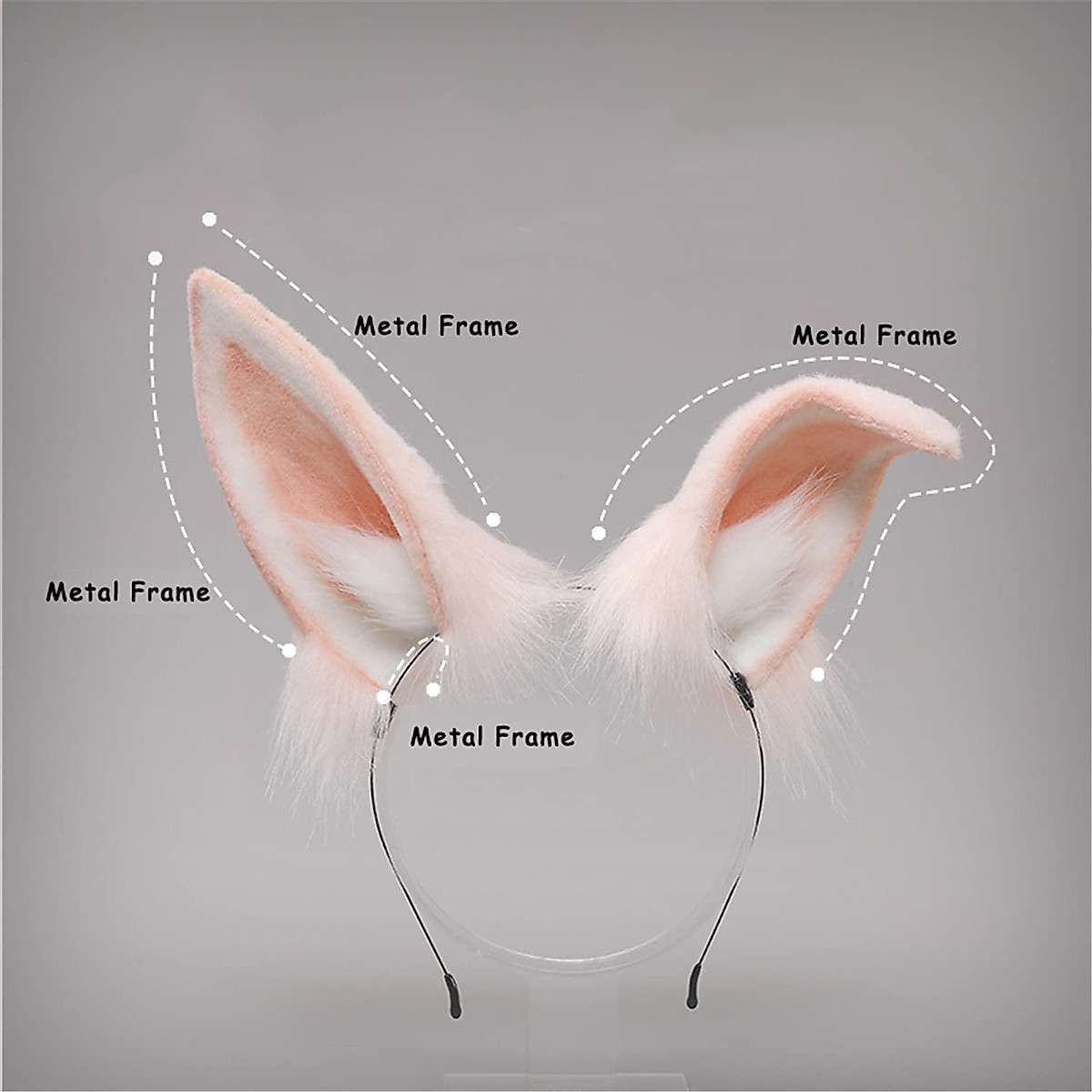 Faylay Plush Furry Bunny Headwear Artificial Rabbit Ear Headband Simulation (2-White)