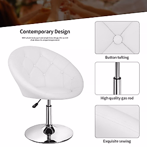 Living Room Vanity Chair Makeup Chair Swivel Accent Chair Round Back Height Adjustable PU Leather Modern Chair for Makeup Room Small Desk,White