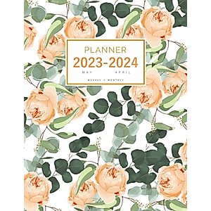 Planner 2023-2024: 8.5 x 11 Weekly and Monthly Organizer from May 2023 to April 2024 | Eucalyptus Branch Rose Flower Design White