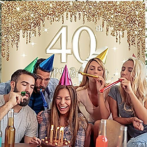 Happy 40th Birthday Banner Backdrop Decorations for Women, Gold White 40 Birthday Sign Party Supplies, Forty Year Old Birthday Photo Booth Background Poster Decor(72.8 x 43.3 Inch)