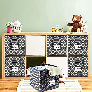 homyfort Foldable Cube Storage Bins 11x11 inches, Fabric Storage Bin Baskets Box Organizer with Labels and Dual Plastic Handles for Shelf Closet, Nursery, Set of 12 (Blue and Grey)