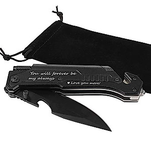 Husband Birthday Present, Pocket Knife with 6 Functions, LED Light,Fire Starter,Bottle Opener,Seat Belt Cutter,Glass Breaker, Anniversary Present for Men, Boyfriend, Father's Day