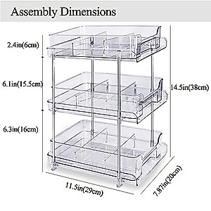 LazyWomen 2 Pack Clear Drawer Organizers with Dividers, Pantry Organizers and Storage, Under Sink Organizer Closet Organizer, for Cosmetic Skincare Kitchen Storage (2 Pack - 3 Tier)