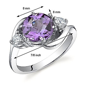 PEORA Amethyst 3-Stone Ring for Women 925 Sterling Silver, Natural Gemstone, 1.75 Carats Round Shape 8mm, Size 5