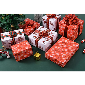Sikiweiter Christmas Wrapping Paper Rolls -Mini Roll 17 Inch X 33 Feet - Reversible Red Christmas Wrapping Paper, Plaid Reindeer and Snowflake Design Christmas Wrapping Paper(Christmas)