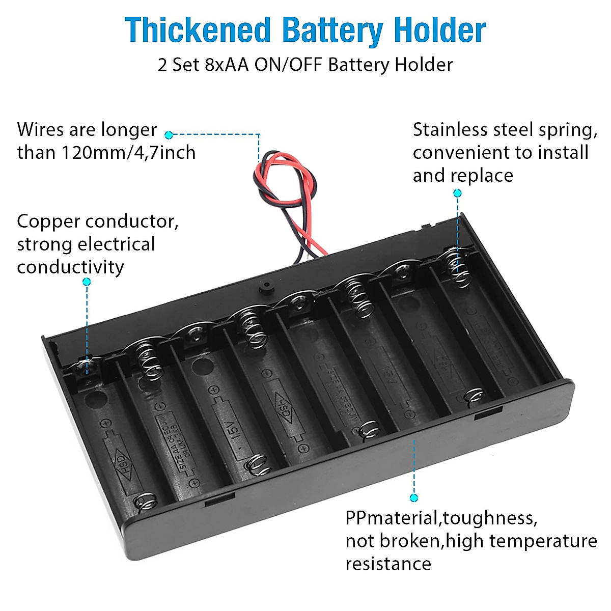 QTEATAK 2 Set 8 x AA Thicken Battery Holder Base Box with ON/Off Switch and Wire and Cover