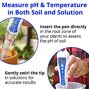 Bluelab PENSOILPH Soil pH Pen, Digital Meter and Water Test Kit, Also Used for Coco and Rockwool with Easy Calibration for Hydroponic System and Indoor Plant Grow, Clear