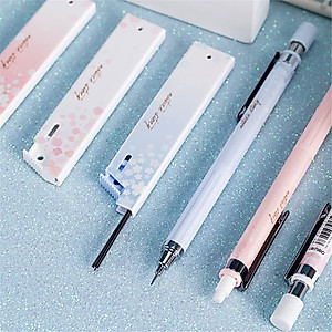 6 Pcs Mechanical Pencils, 0.5mm Kawaii Pencils Cute Pens Aesthetic with Lead Refills Cherry Blossom Kawaii Automatic Pens for School Office Writing Draft Drawing