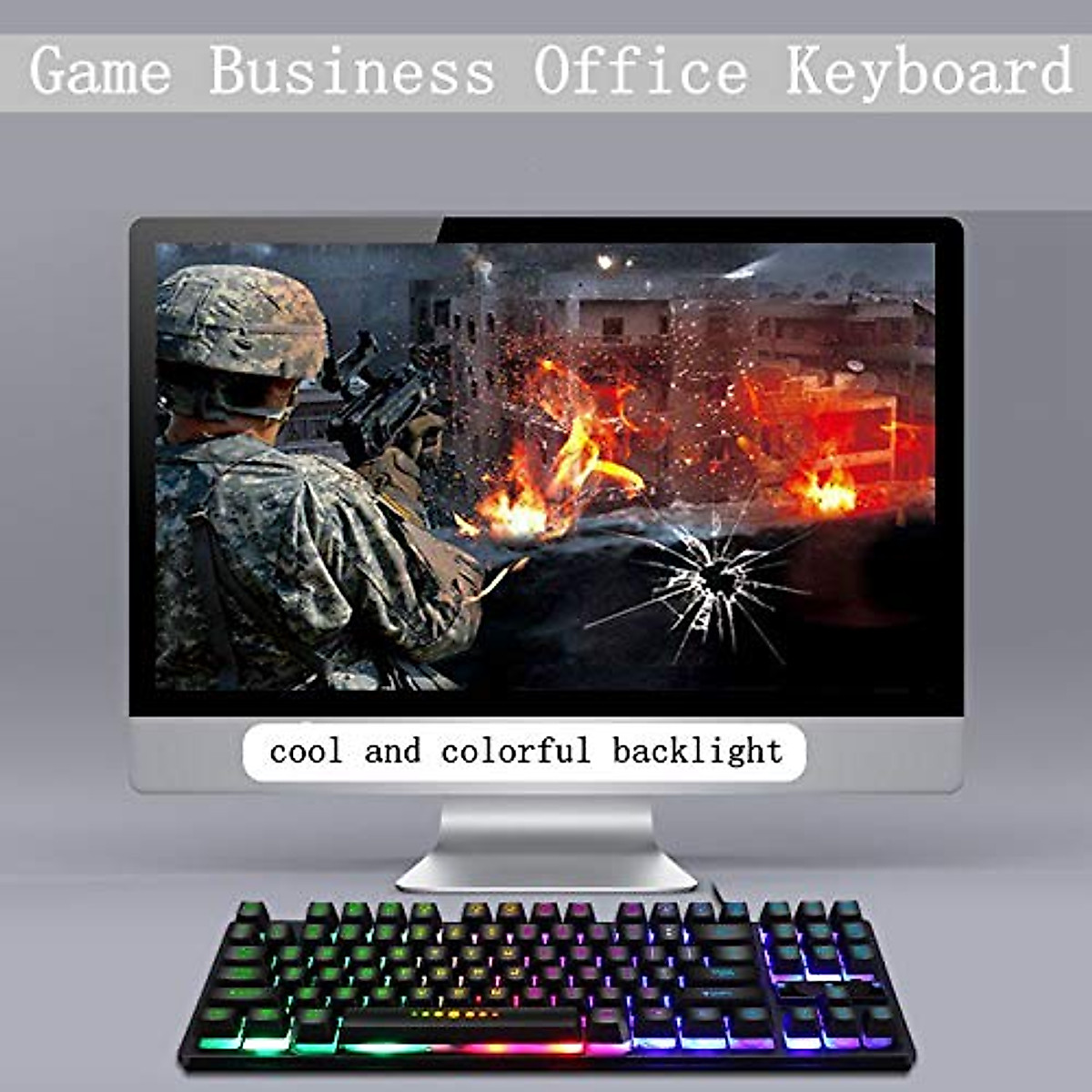 Limouyin 87Key Wired Gaming Keyboard with Crater Architecture, Portable Durable Keyboard Gaming Mechanical Ergonomic Computer Supplies GK10 LED Backlight for Desktop Laptop Universal Type, Black