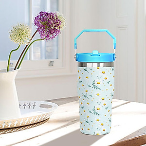 Floral Tumbler, Daisy Gifts for Women, Daisy Coffee Travel Mug, Cute Skinny Tumbler with Flip Straw and Top Handle, Daisy Flowers Items, Unique Birthday Gifts 20oz