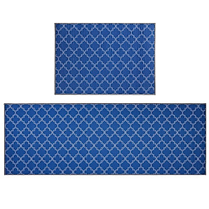 Okuna Outpost 2 Pack Navy Blue Kitchen Mats, Slip-Resistant Runner and Mat for Dining Room Floor, Sink, Laundry, Office (47.5 x 17 and 23.5 x 17 in)