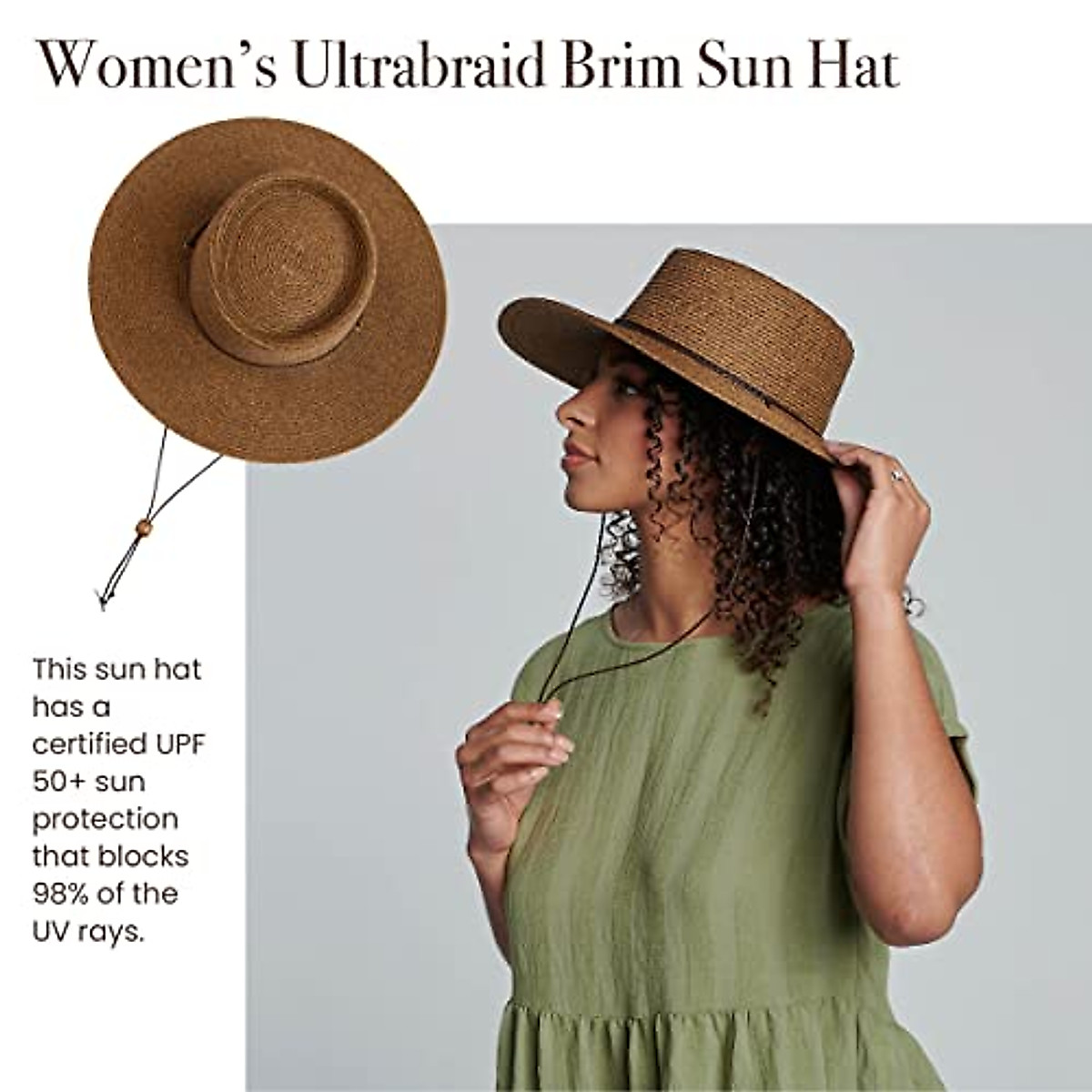 San Diego Hat Company Women's 4-inch Brim Ultrabriad Sun Hat with Adjustable Chin Cord, Brown, One Size