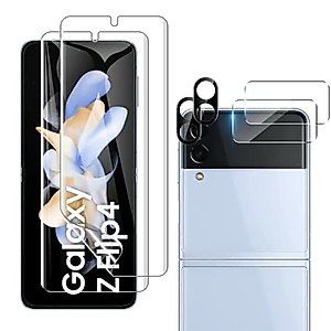 [2 Sets 6 Pack] WYQLTD for Samsung Galaxy Z Flip 4 Screen Protector,Internal Flexible EPU Screen Protector and Tempered Glass Camera Lens Protector, Scratch Resistant, High Definition Bubble Free