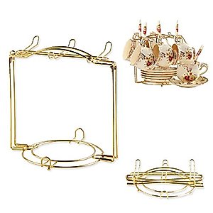 YOLIFE Tea Cups Display Stand, Disassemble Gold Coffee Cups Rack, Hold Up 6 Teacups (200ML), 6 Saucers, 6 Spoon